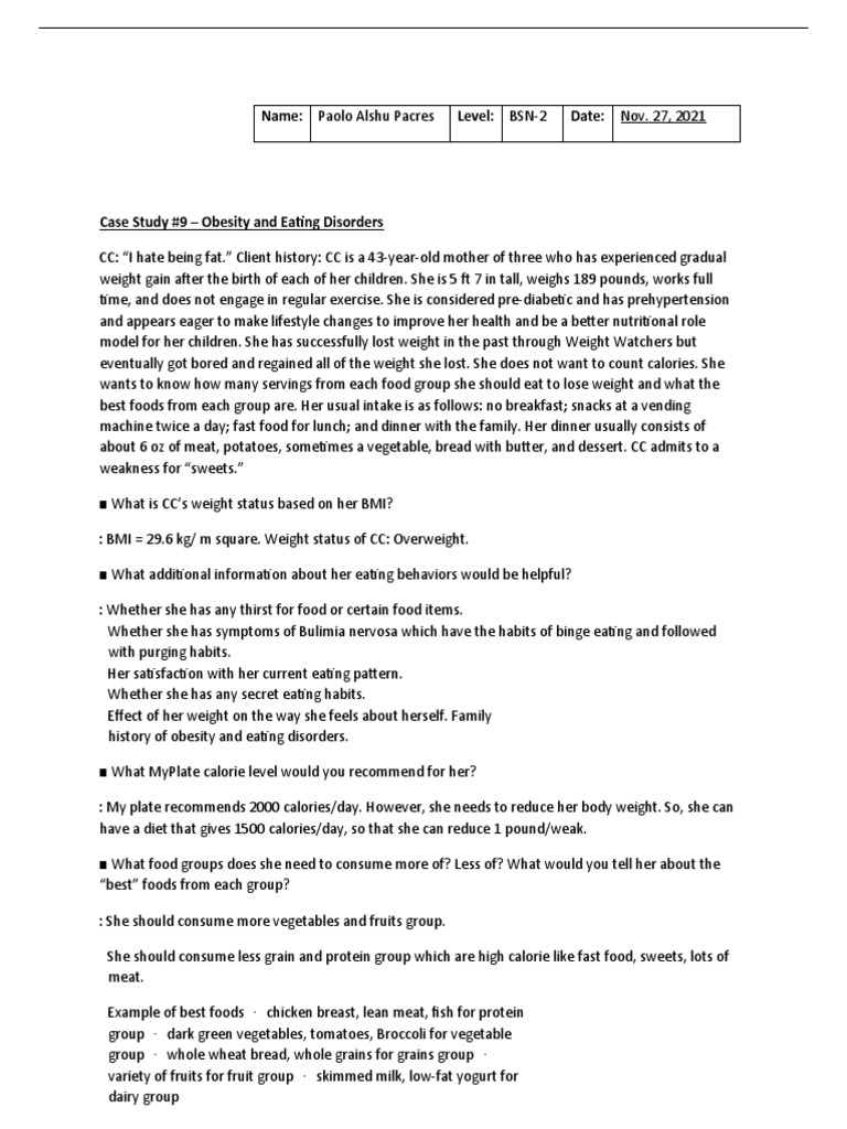 Case Study Obesity | PDF | Obesity | Foods