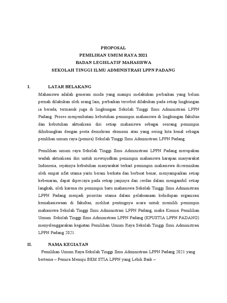 Proposal Pemilihan Ketua BEM 2021 | PDF