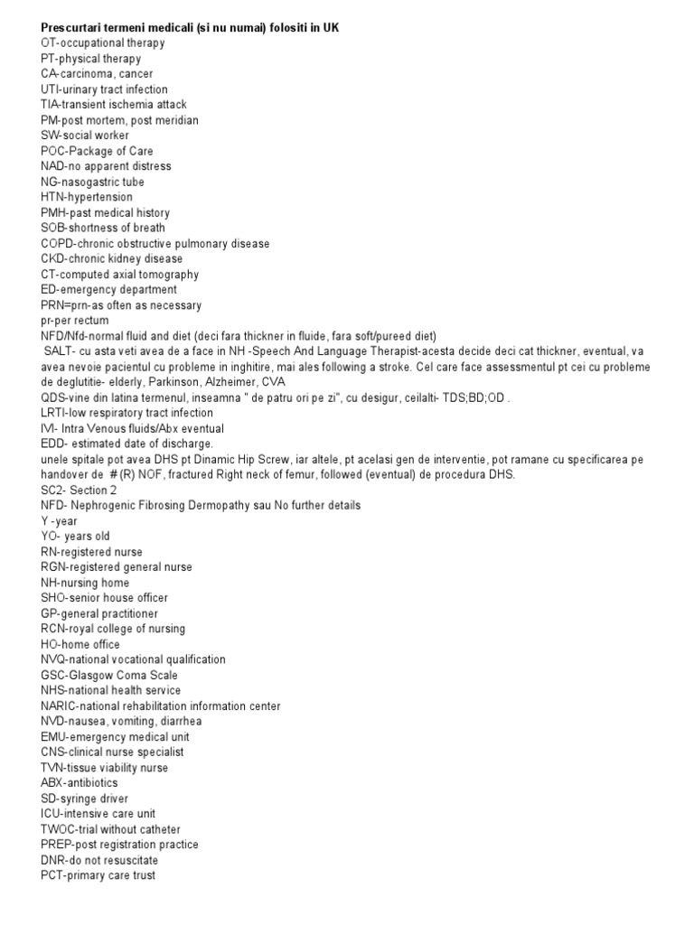 Prescurtari Termeni Medicali Folositi in UK | PDF | Epidemiology ...