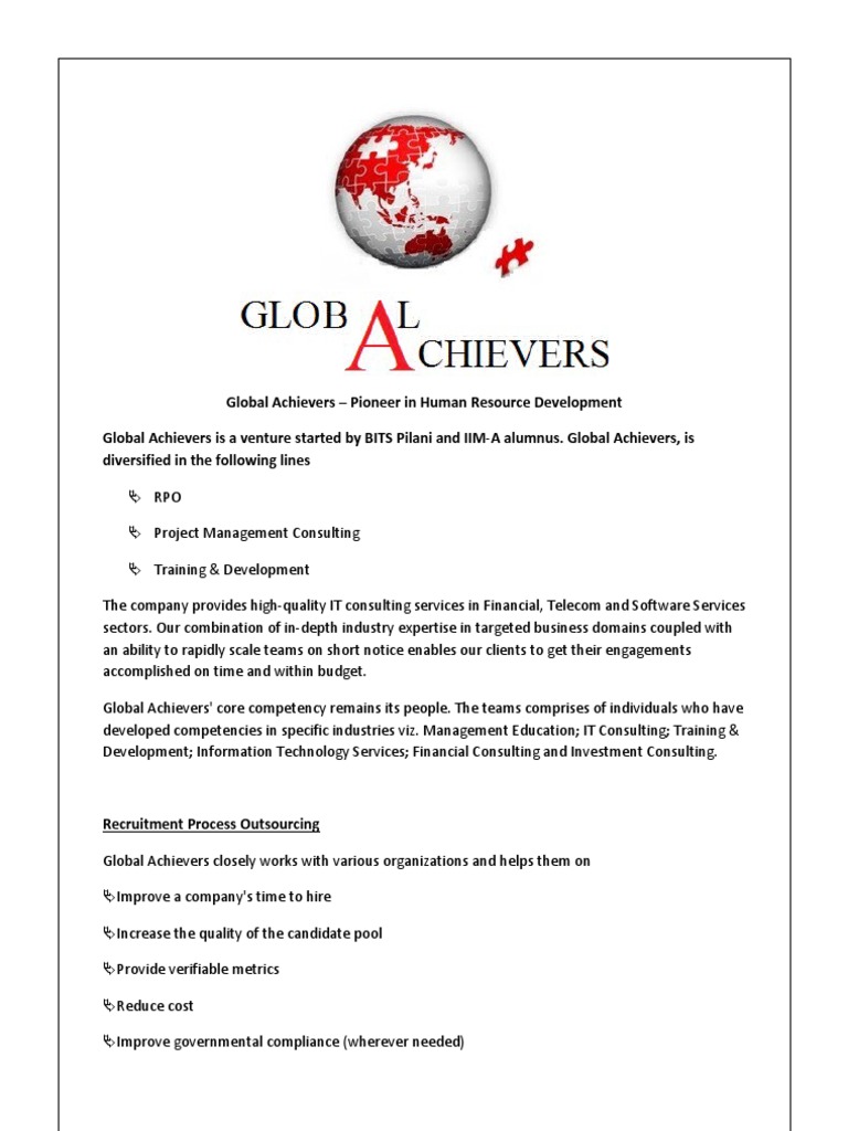 Global Achievers Profile Flyer | PDF | Consultant | Master Of Business ...