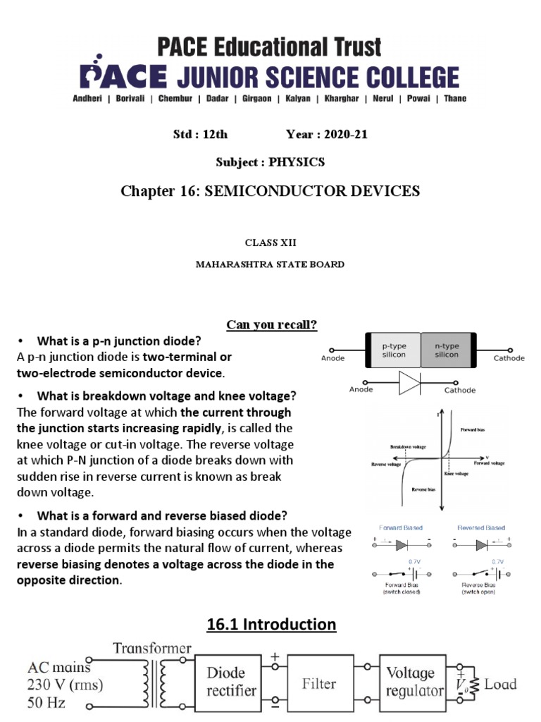 Chapter 16: Semiconductor Devices: Maharashtra State Board | PDF | Rectifier | Logic Gate