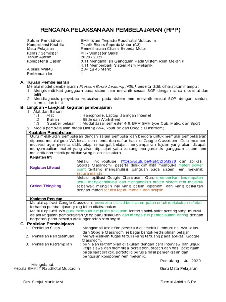 2.2 PA RPP Sistem Rem Mekanik - Zaenal Abidin | PDF