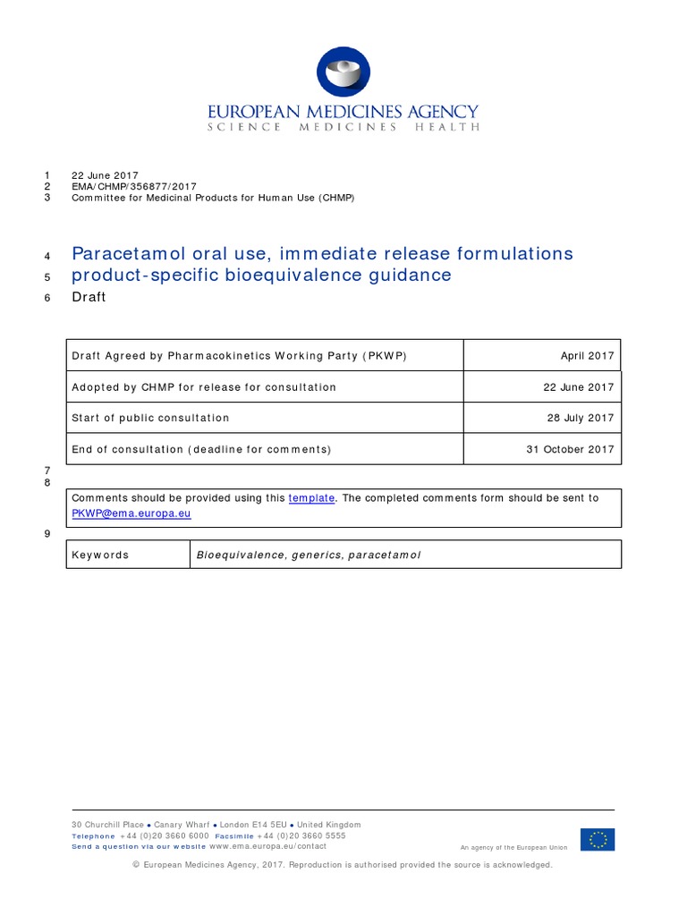 Paracetamol Oral Use, Immediate Release Formulations Product-Specific ...