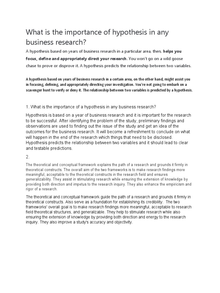 Importance of Hypothesis in Business Research | PDF