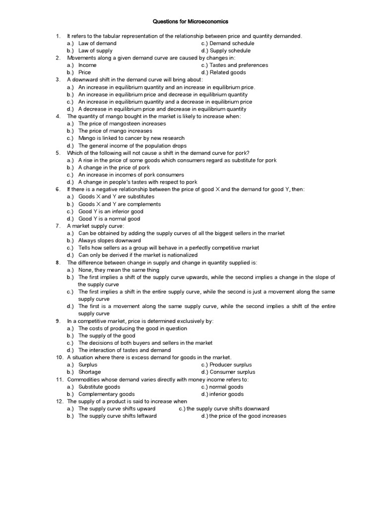 Microeconomics Questions and Answers | PDF | Demand | Production Function
