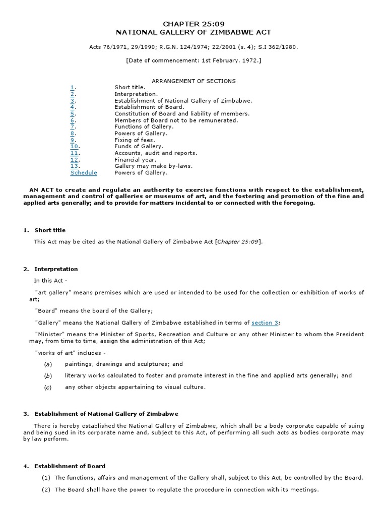National Gallery of Zimbabwe Act, No. 76 of 1971 | PDF | Bankruptcy ...