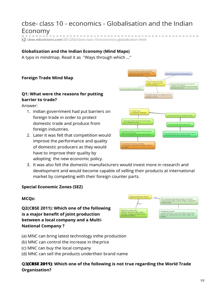 Cbse - Class 10 - Economics - Globalisation and The Indian Economy ...