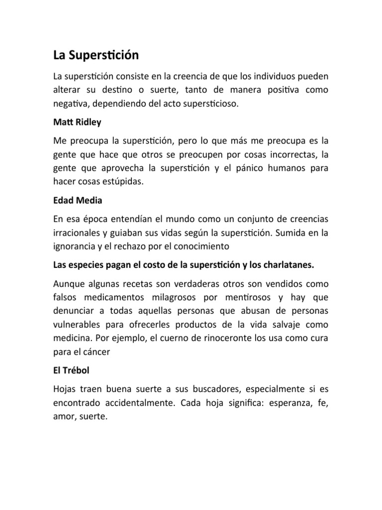 La Superstición | PDF | Supersticiones | Suerte