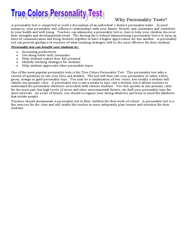 Why Personality Tests?: Personality Test Can Benefit Your Students by ...