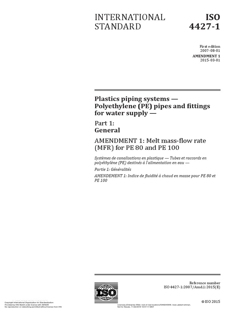 International Standard: Plastics Piping Systems - Polyethylene (PE ...