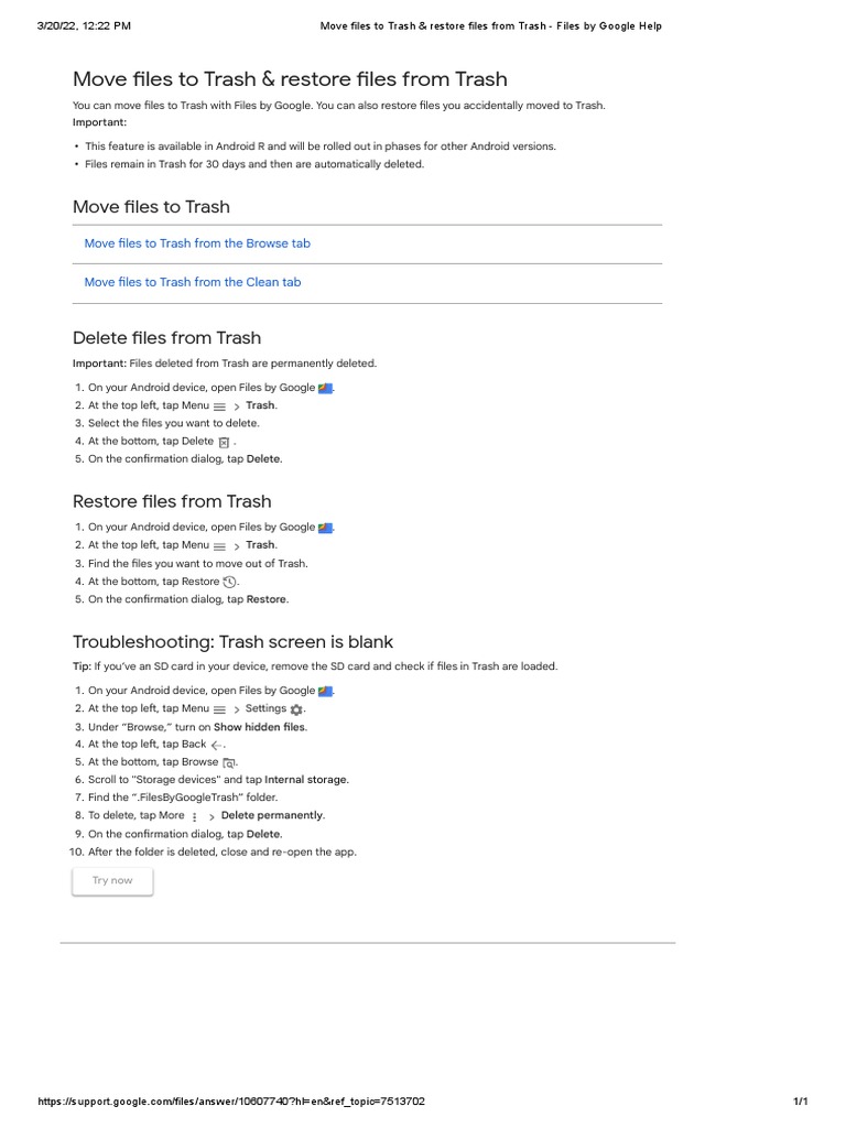 Move Files To Trash & Restore Files From Trash - Files by Google Help | PDF