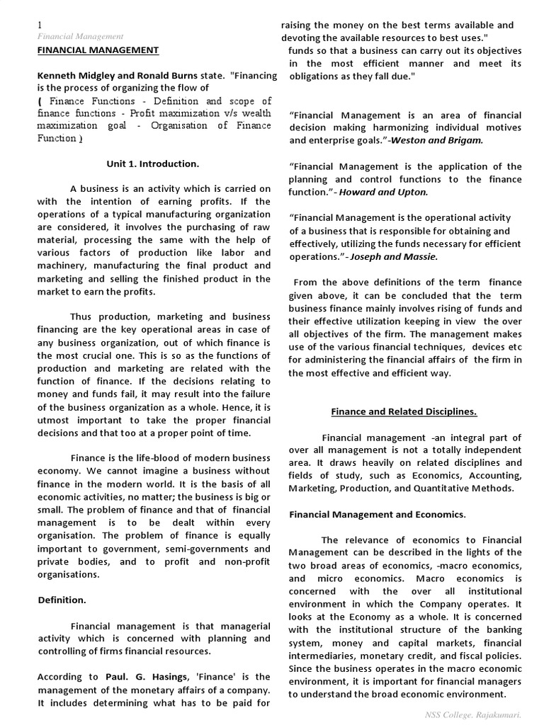 Financial Management Kenneth Midgley and Ronald Burns ( | PDF ...