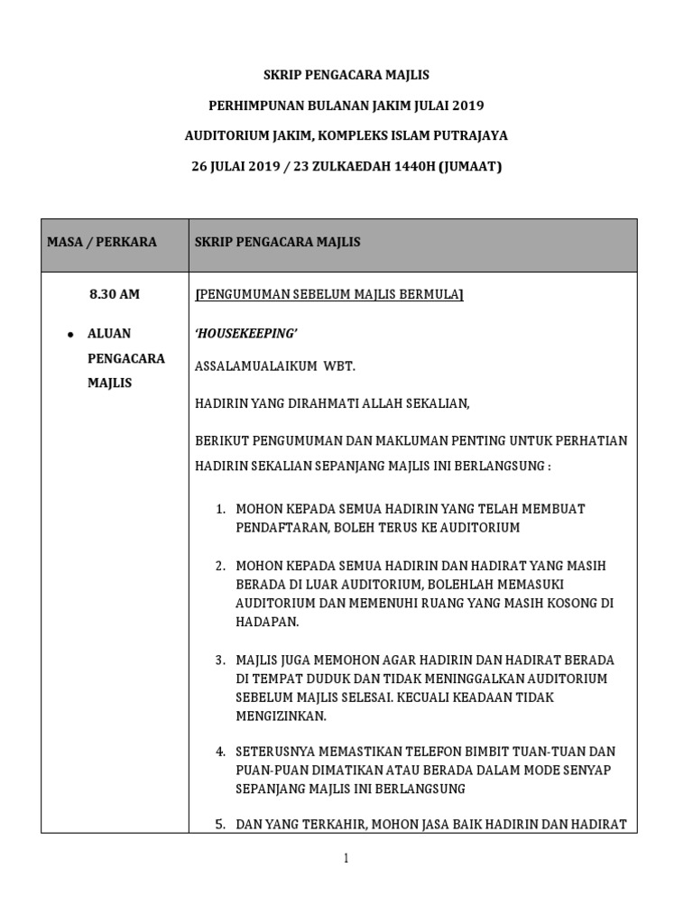 Skrip Pengacara Majlis Perhimpunan Bulan | PDF