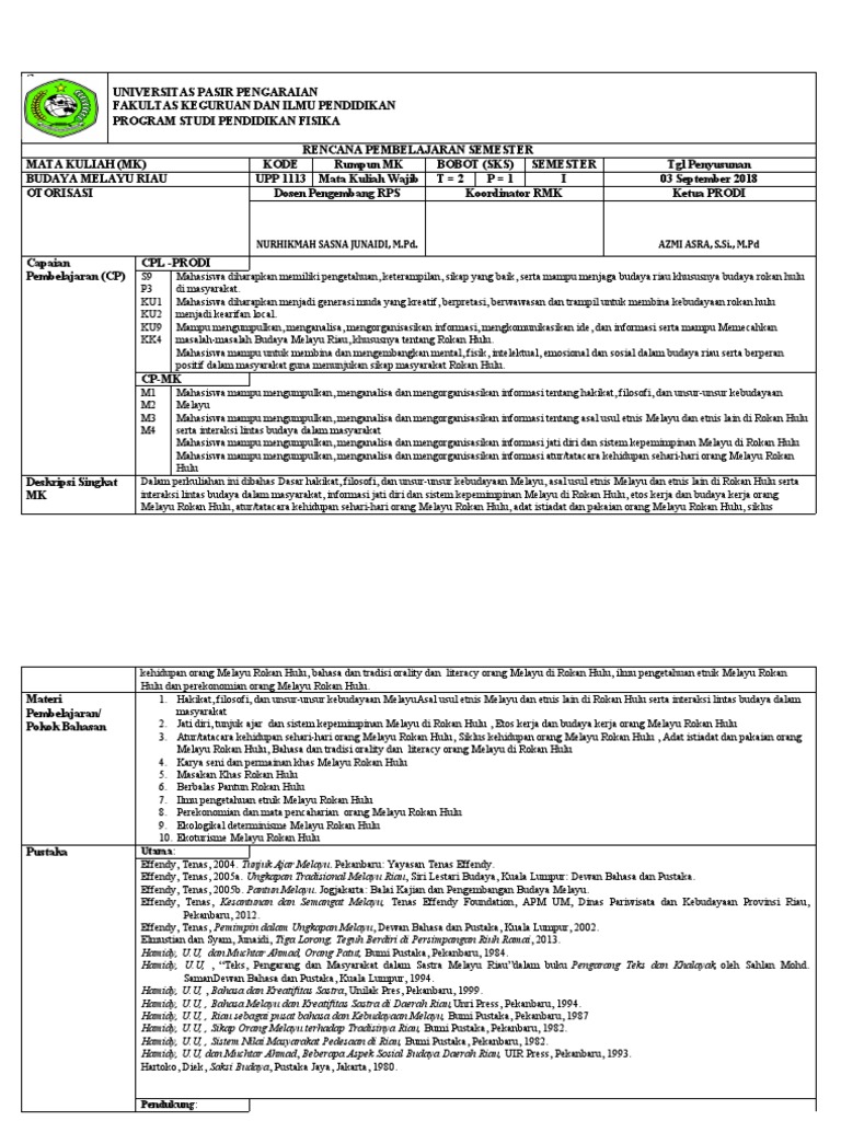 RPS MK Budaya Melayu Riau | PDF