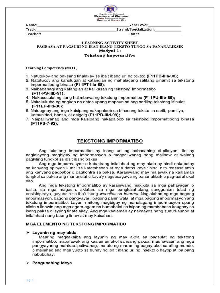 Pagbasa at Pagsuri Las1 | PDF