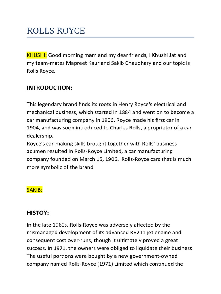 Rolls Royce Word | PDF