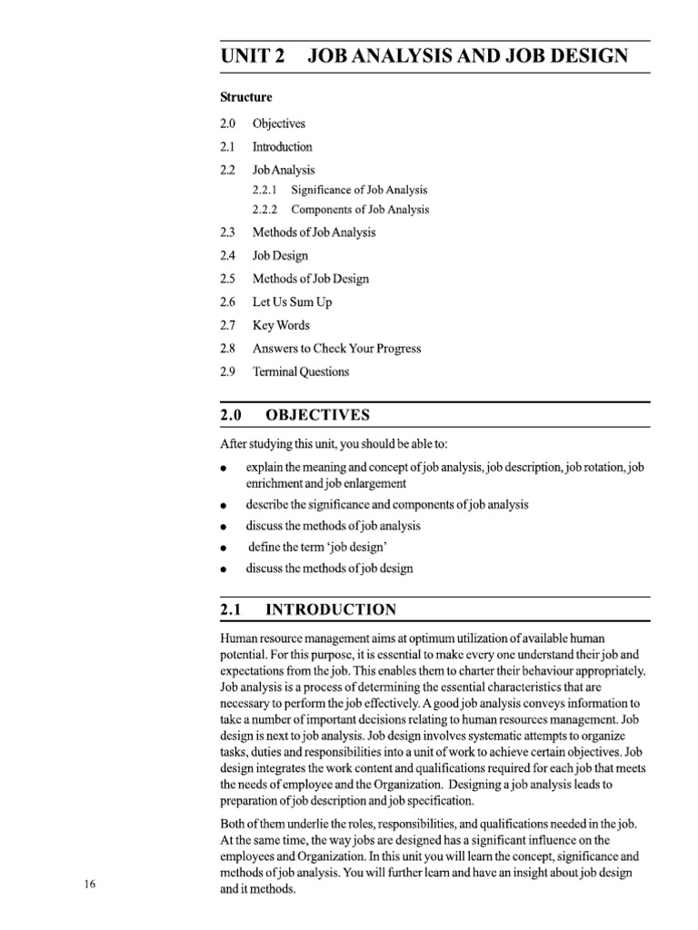 Job Analysis Job Design Notes | PDF