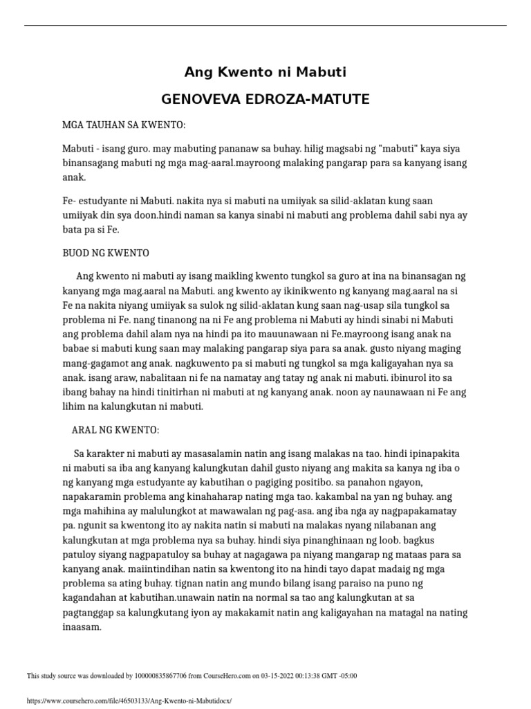 Ang Kwento Ni Mabuti | PDF