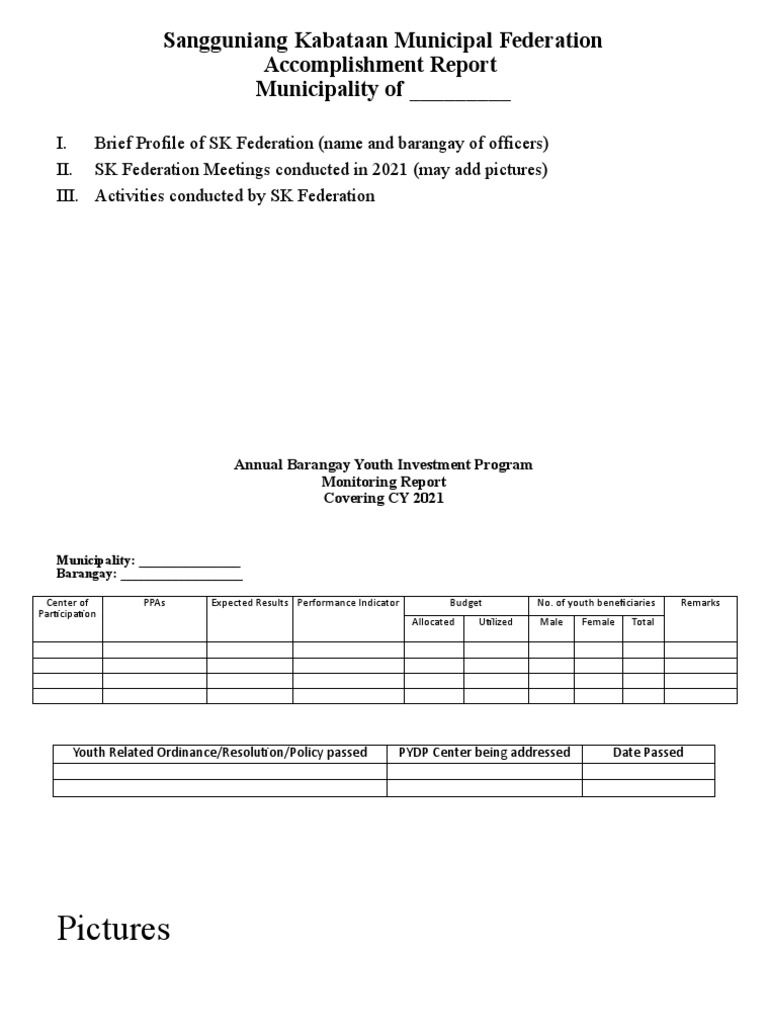 SK Federation 2021 Accomplishment Report | PDF