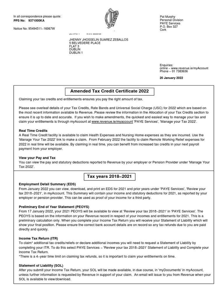 Amended Tax Credit Certificate 2022: 9371000KA Pps No | PDF | Taxes ...
