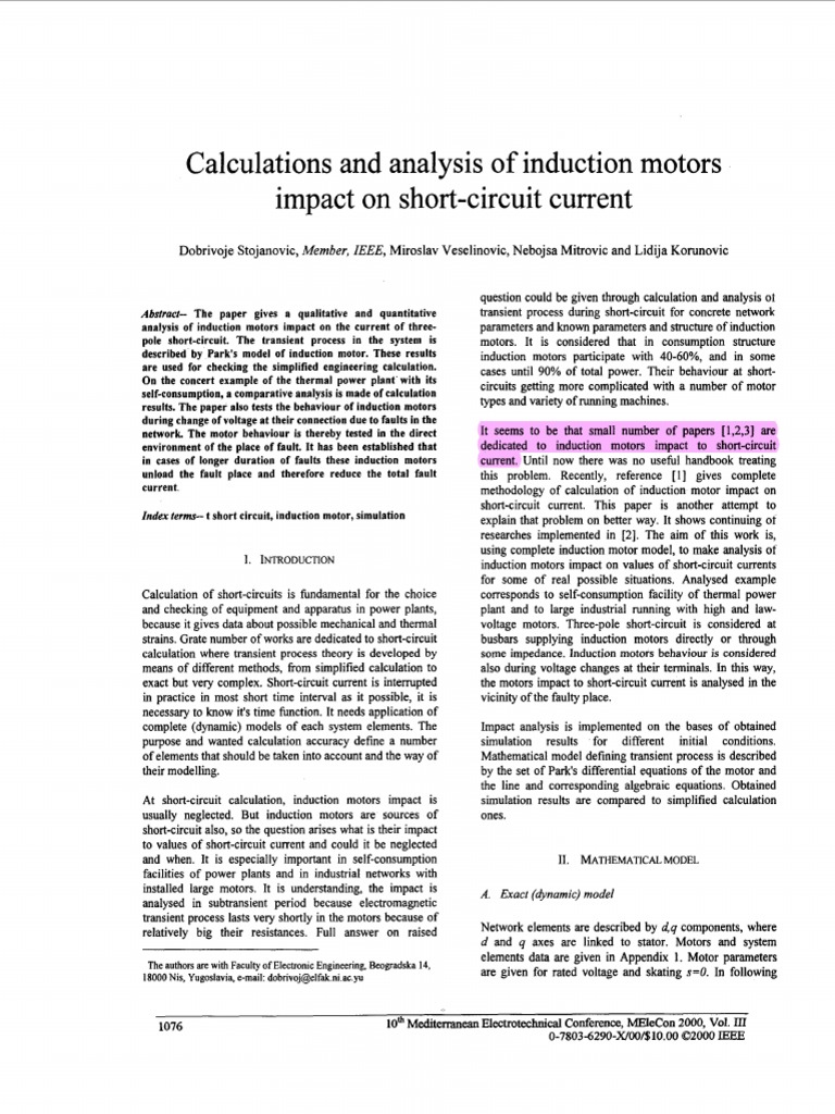 Calculations and Analysis of Induction Motors Impact Short-Circuit ...