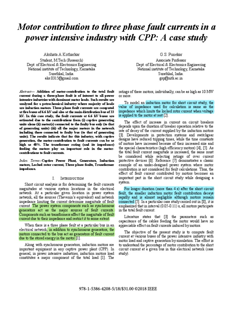 Motor Contribution To Three Phase Fault Currents in A Power Intensive ...