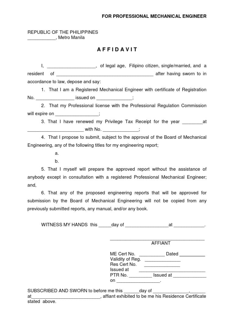 PME Application Documents | PDF | Affidavit | Engineer