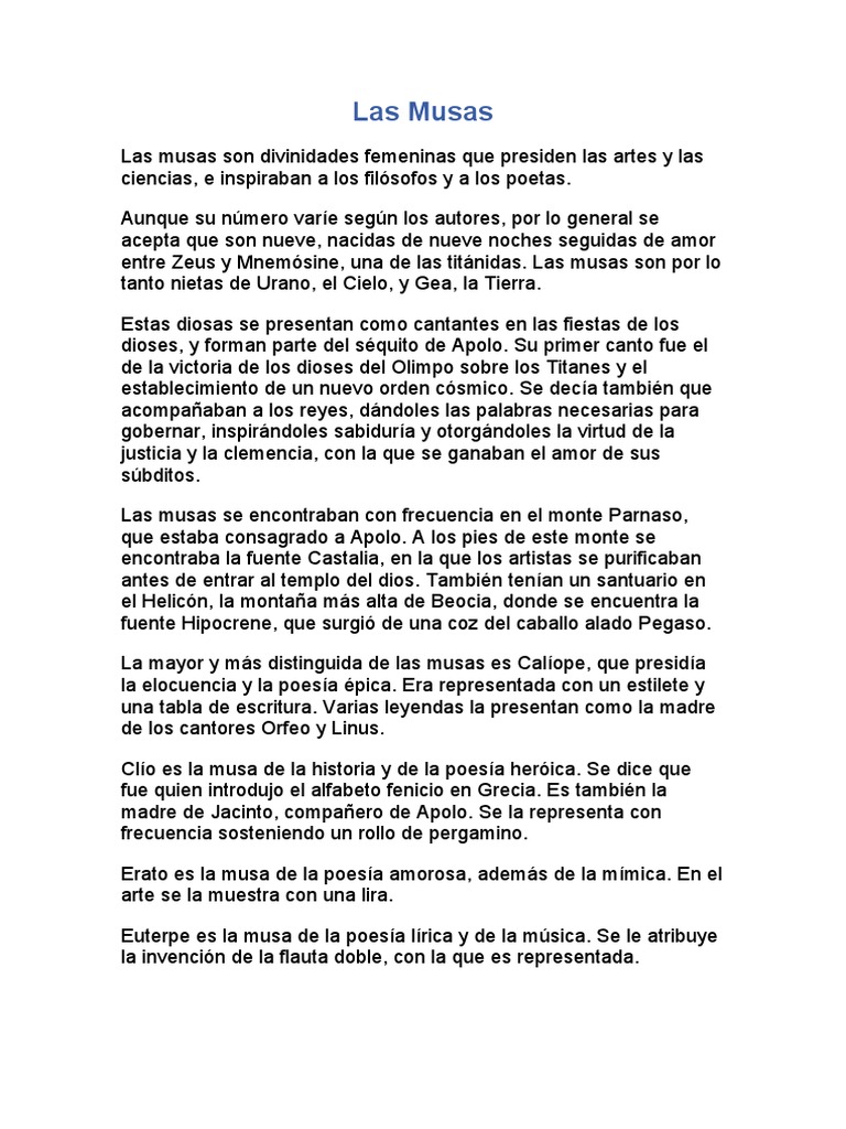 Las Musas | PDF | Musa | Religión Griega Antigua