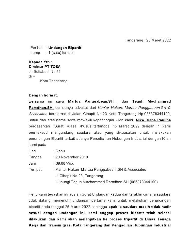 Undangan Perundingan Bipartit 2022 | PDF
