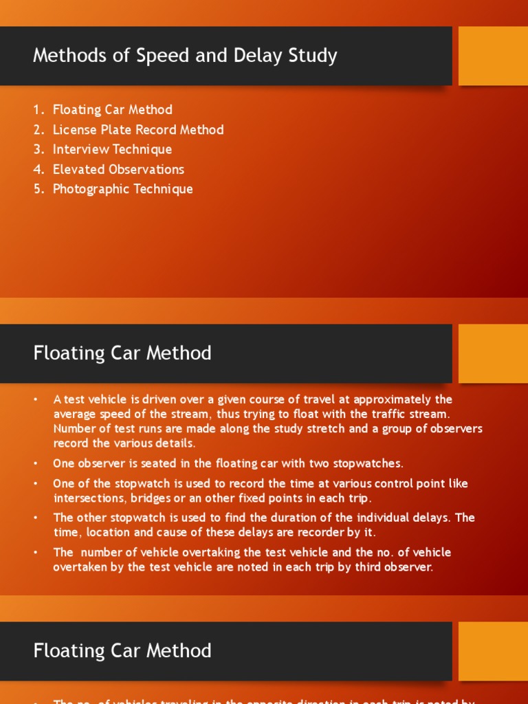 Speed and Delay Study Methods | PDF | Traffic | Transport