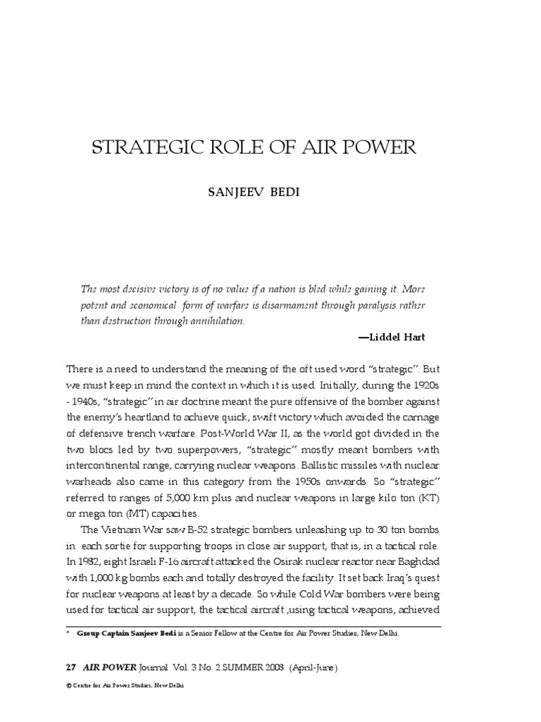 (IAF) Air Power Journal - Strategic Role of Air Power - Sanjeev Bedi ...