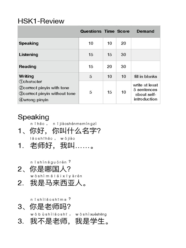 Review HSK1 | PDF