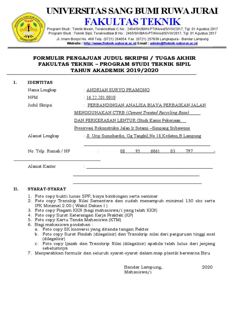 Contoh Formulir Pengajuan | PDF