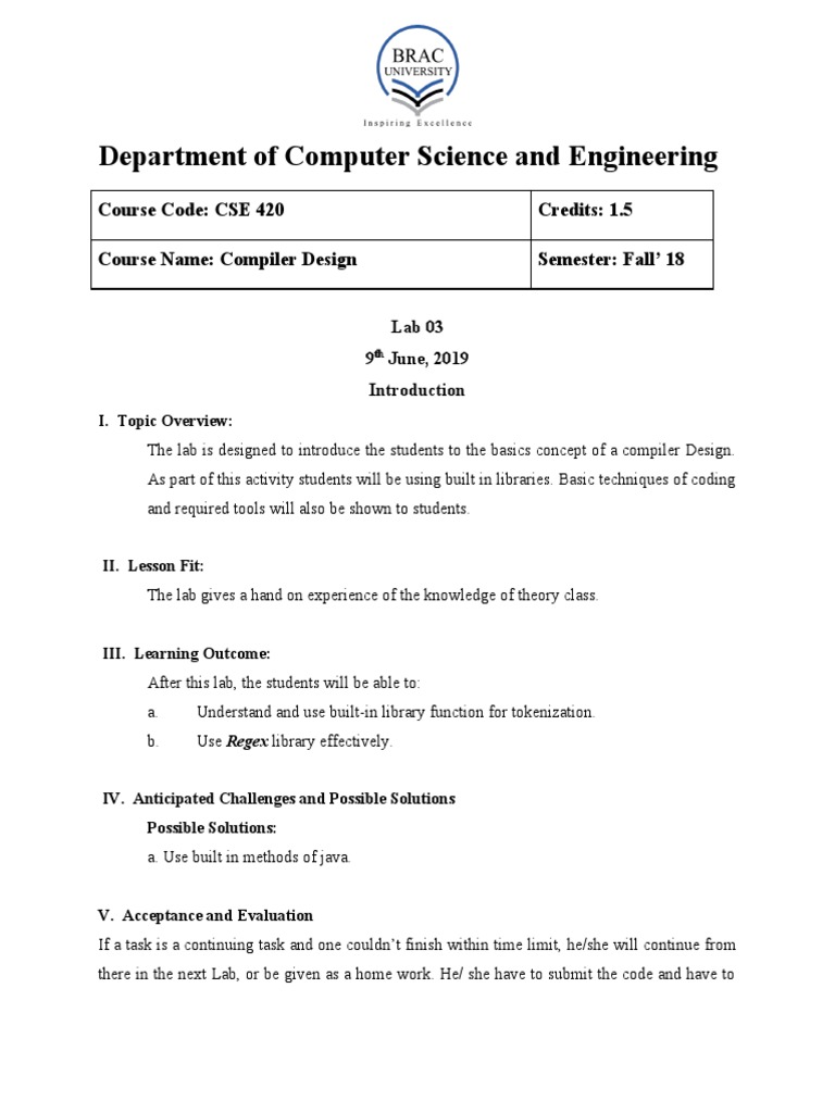 CSE 420 Lab 3 Activity Sheet | PDF | Regular Expression | Software Engineering