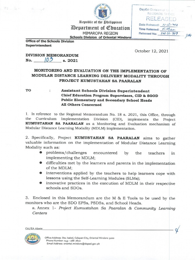 DM103 Monitoring and Evaluation On The Implementation of Modular ...