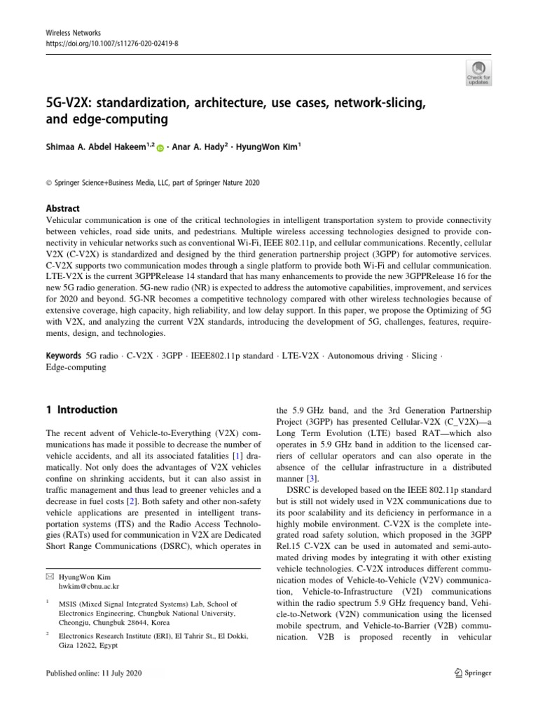 5G-V2X: Standardization, Architecture, Use Cases, Network-Slicing, and Edge-Computing | PDF ...