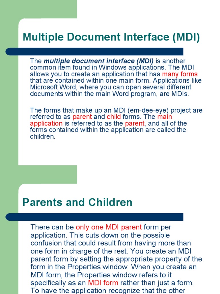 Multiple Document Interface (MDI) : Many Forms | PDF | Information Technology Management ...