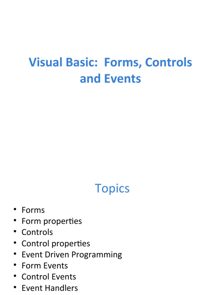 Visual Basic: Forms, Controls and Events | PDF | Window (Computing) | Button (Computing)