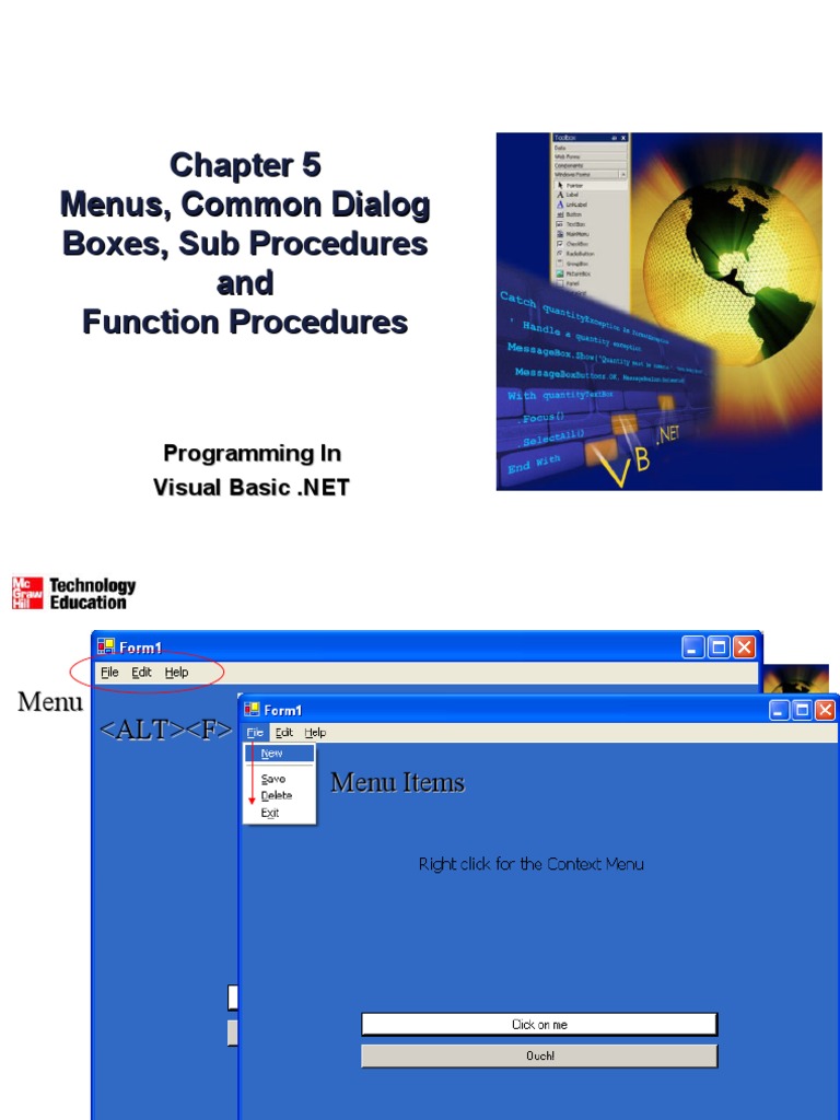 Menus, Common Dialog Boxes, Sub Procedures and Function Procedures | Download Free PDF | Menu ...