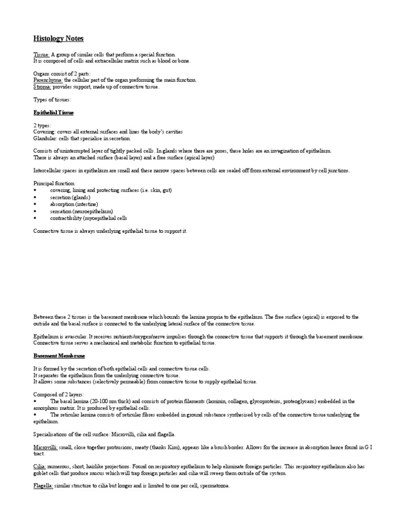Histology Notes 2 | PDF | Epithelium | Tissue (Biology)