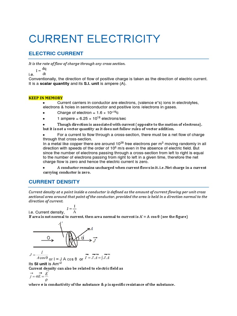 Understanding Electric Current: A Comprehensive Review of Key Concepts Related to Current ...