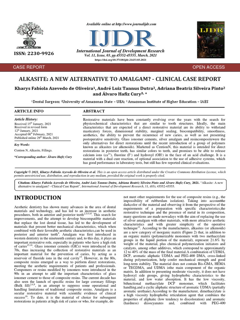 Alkasite: A New Alternative To Amalgam? - Clinical Case Report | PDF ...