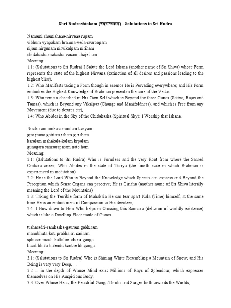 Shri Rudrashtakam (रुद्राष्टकम) - Salutations to Sri Rudra | PDF ...