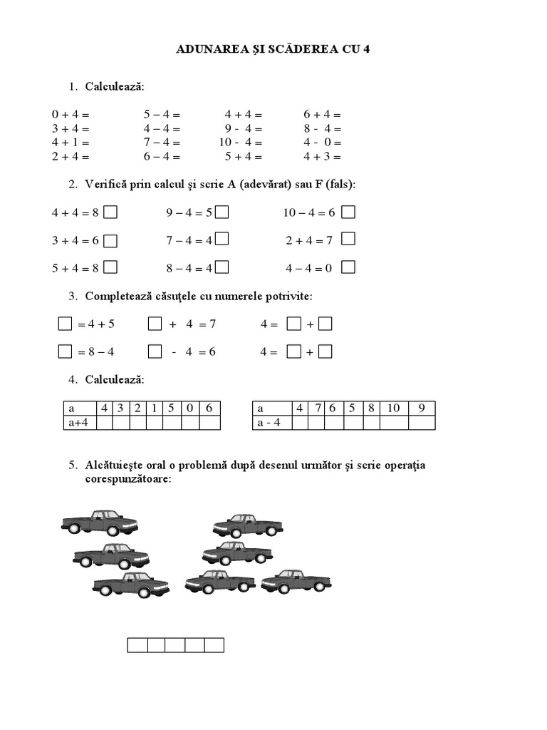 Adunarea Si Scaderea Cu 4 | PDF