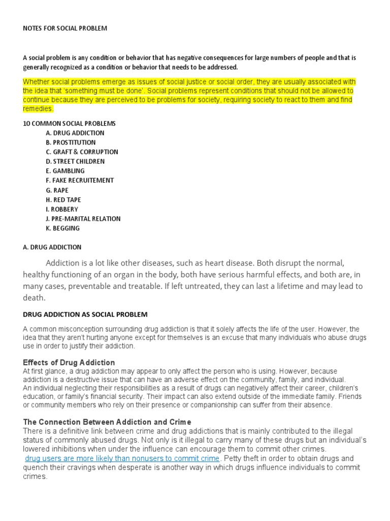 Notes For Social Problem | PDF | Substance Dependence | Substance Abuse