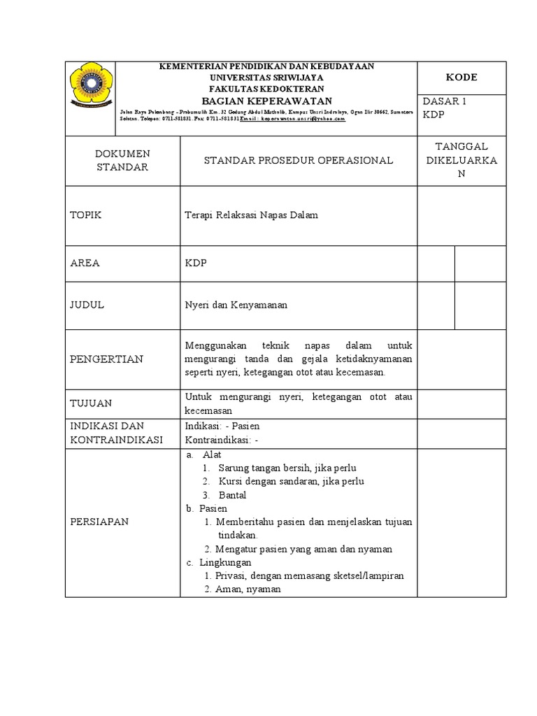 SOP Teknik Relaksasi Nafas Dalam | PDF