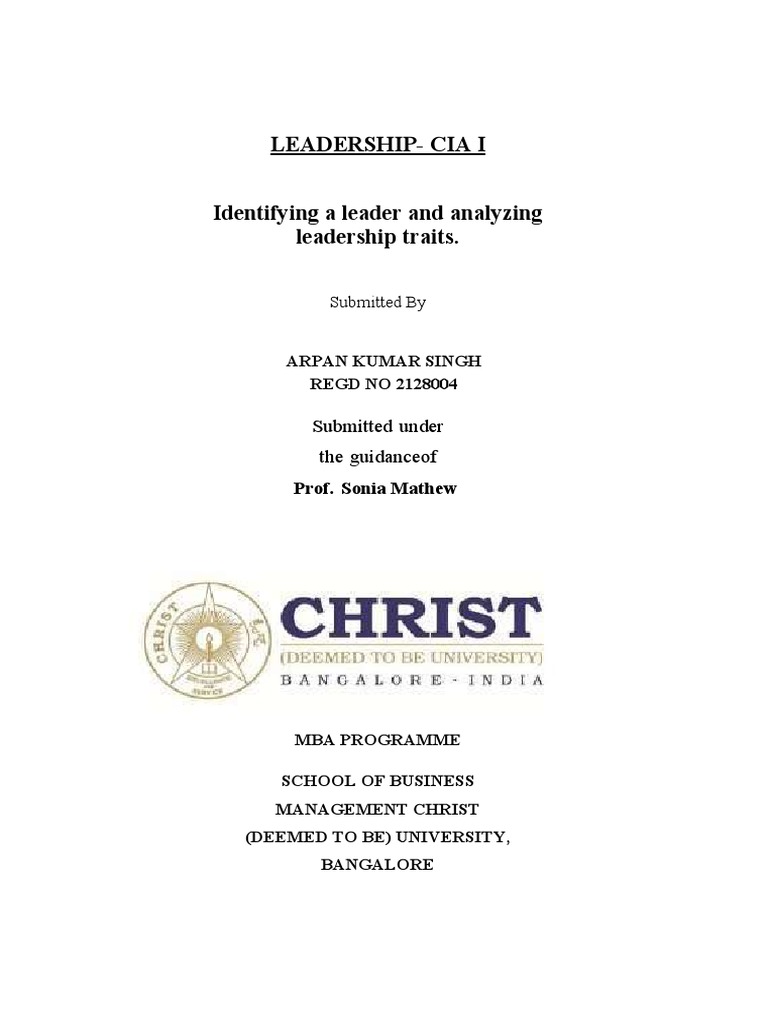 Leadership-Cia I Identifying A Leader and Analyzing Leadership Traits ...