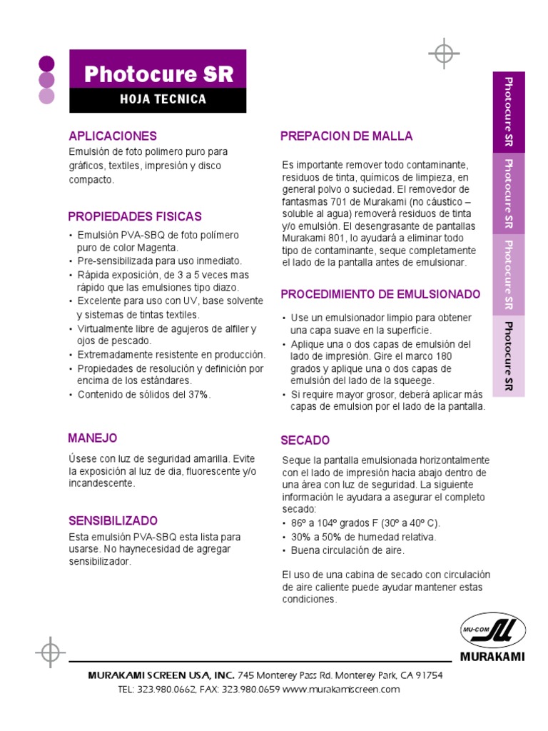 Photocure SR Spanish TDS | PDF | Química | Química Física