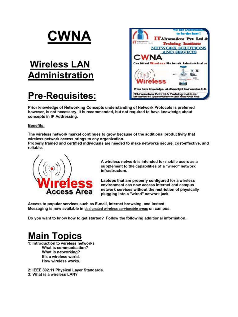 Cwna Wireless Lan Administration Pdf Wireless Lan Ieee 802 11
