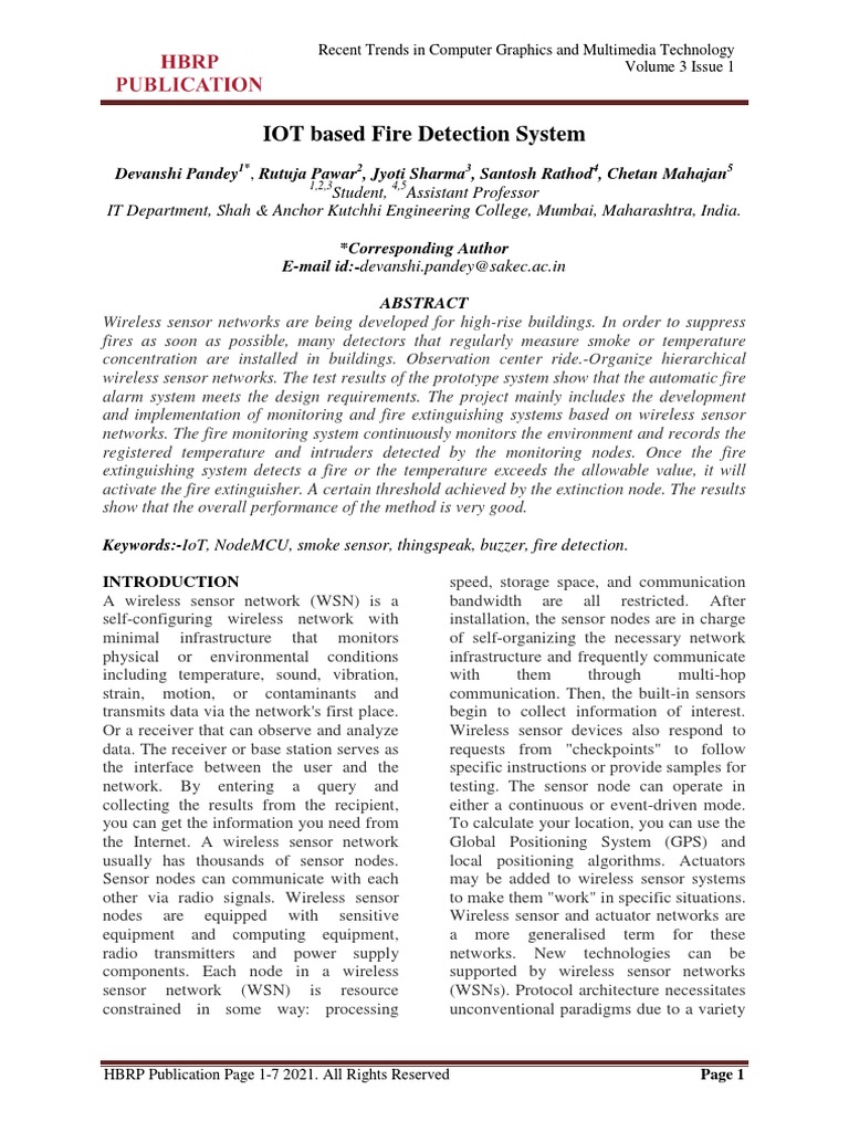 IOT Based Fire Detection System - Formatted Paper | PDF